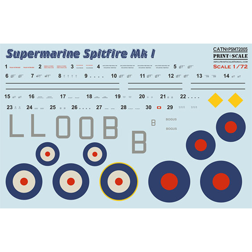 Supermarine Spitfire Mk.1 Mask + Decals PSM72005 | BOGUS, LO-B No 611 ...