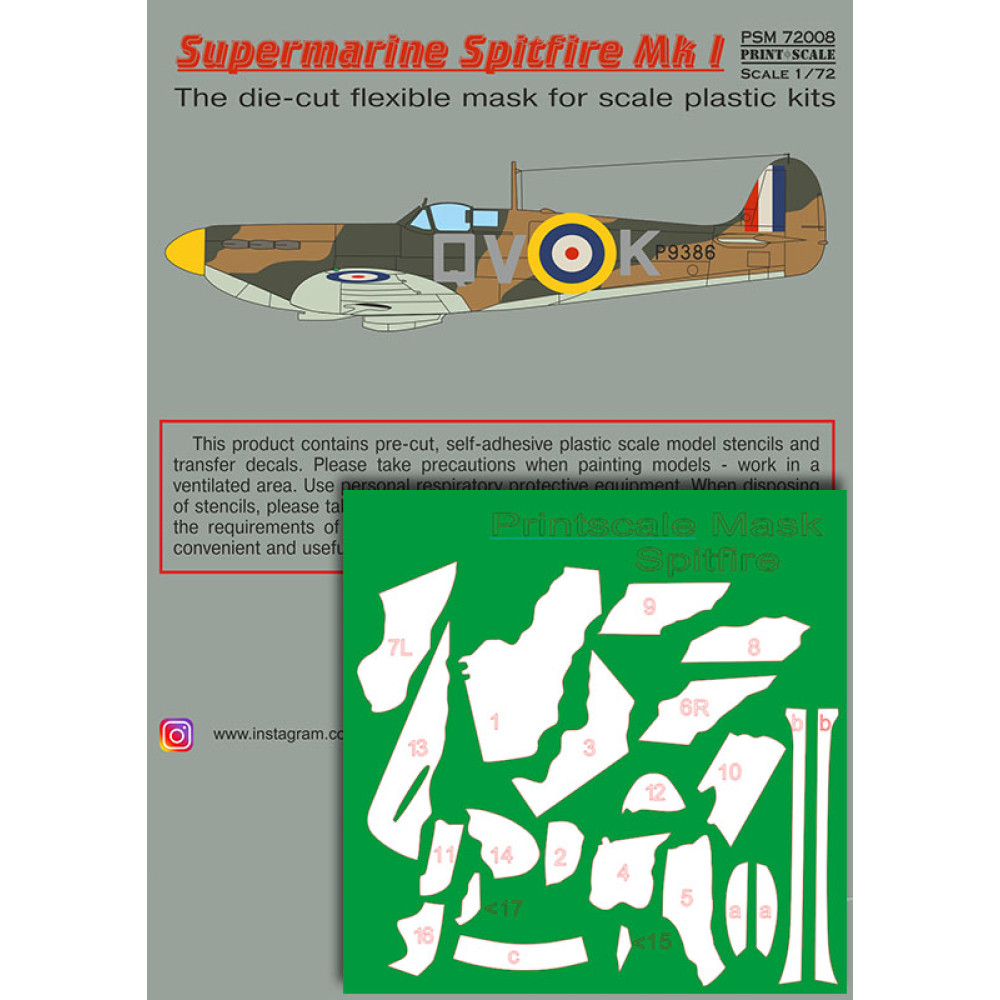 Supermarine Spitfire Mk.1 Mask + Decals - PSM72008 | No 19 Sqn RAF ...