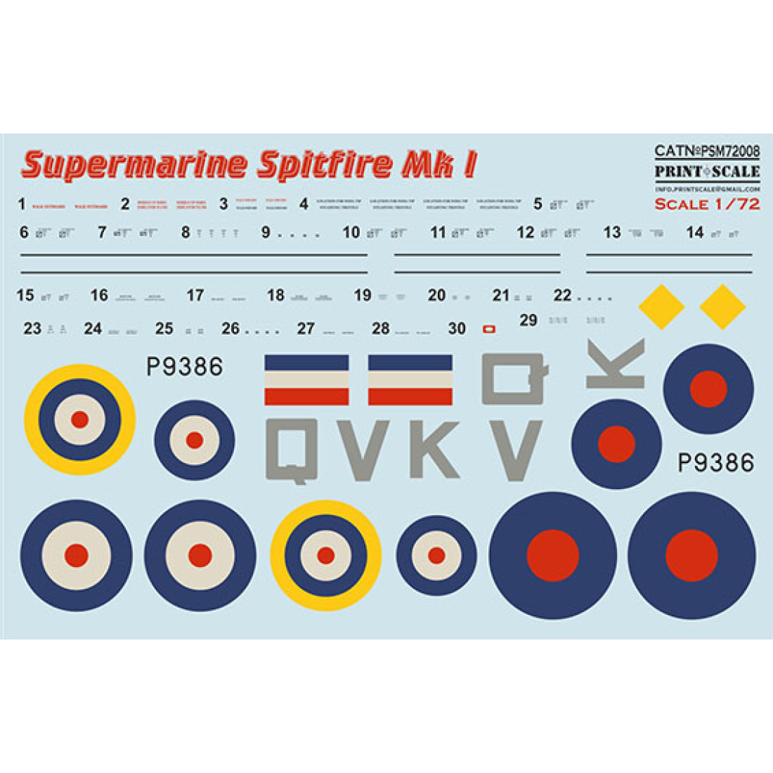 Supermarine Spitfire Mk.1 Mask + Decals - PSM72008 | No 19 Sqn RAF ...