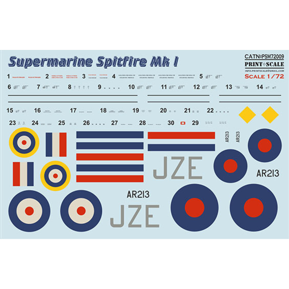 Supermarine Spitfire Mk.1 Mask + Decals - PSM72009 | www.printscale.org ...