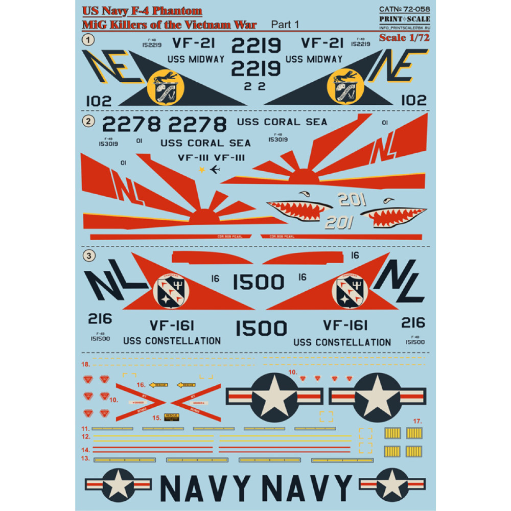 US Navy F-4 Phantom Decals - Lt Batson, Lt Cdr Doremus, Lt Weigand, Lt ...