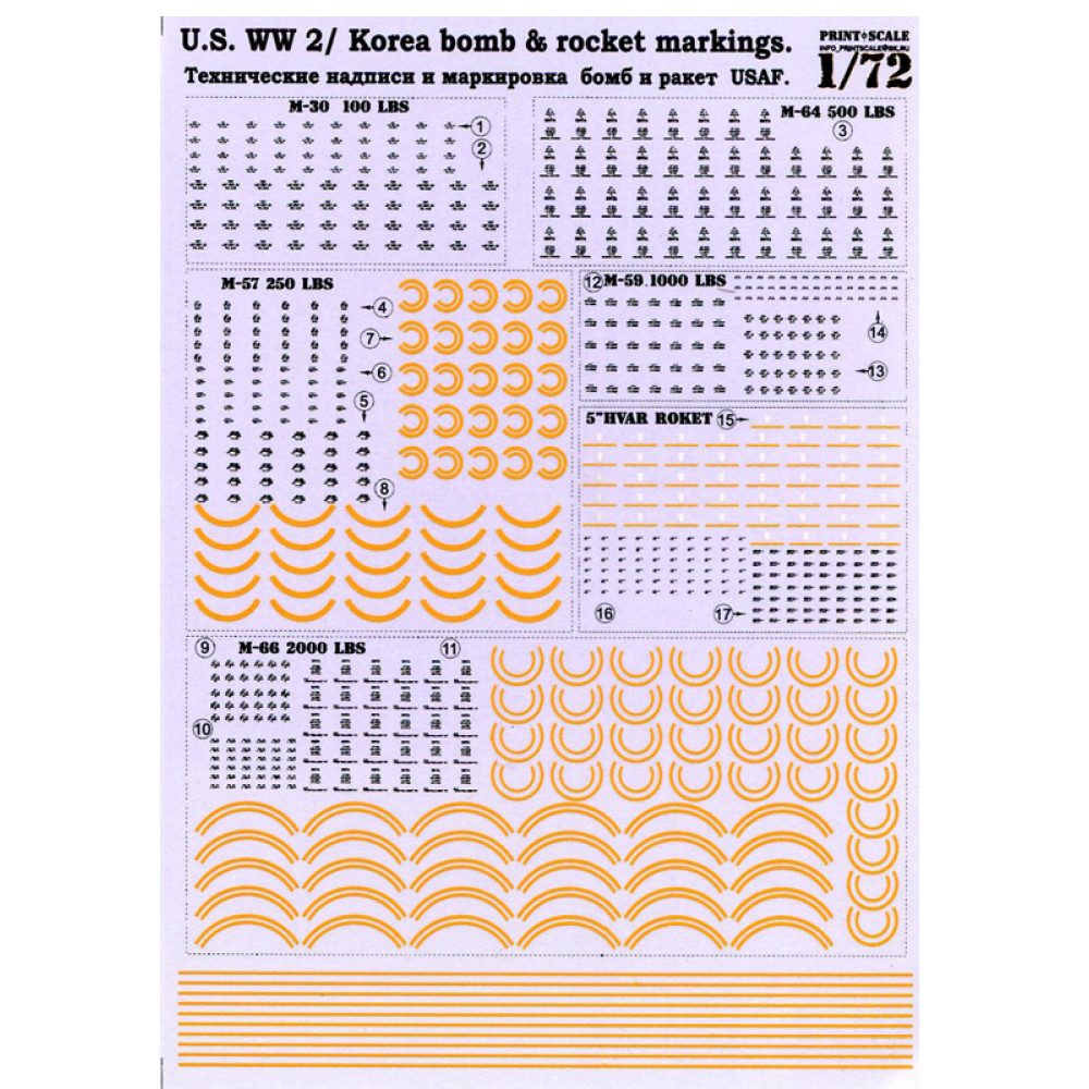 US WW 2 / Korea Bomb & Rocket Markings 72-001 - Printscale.org, Scale: 1/72