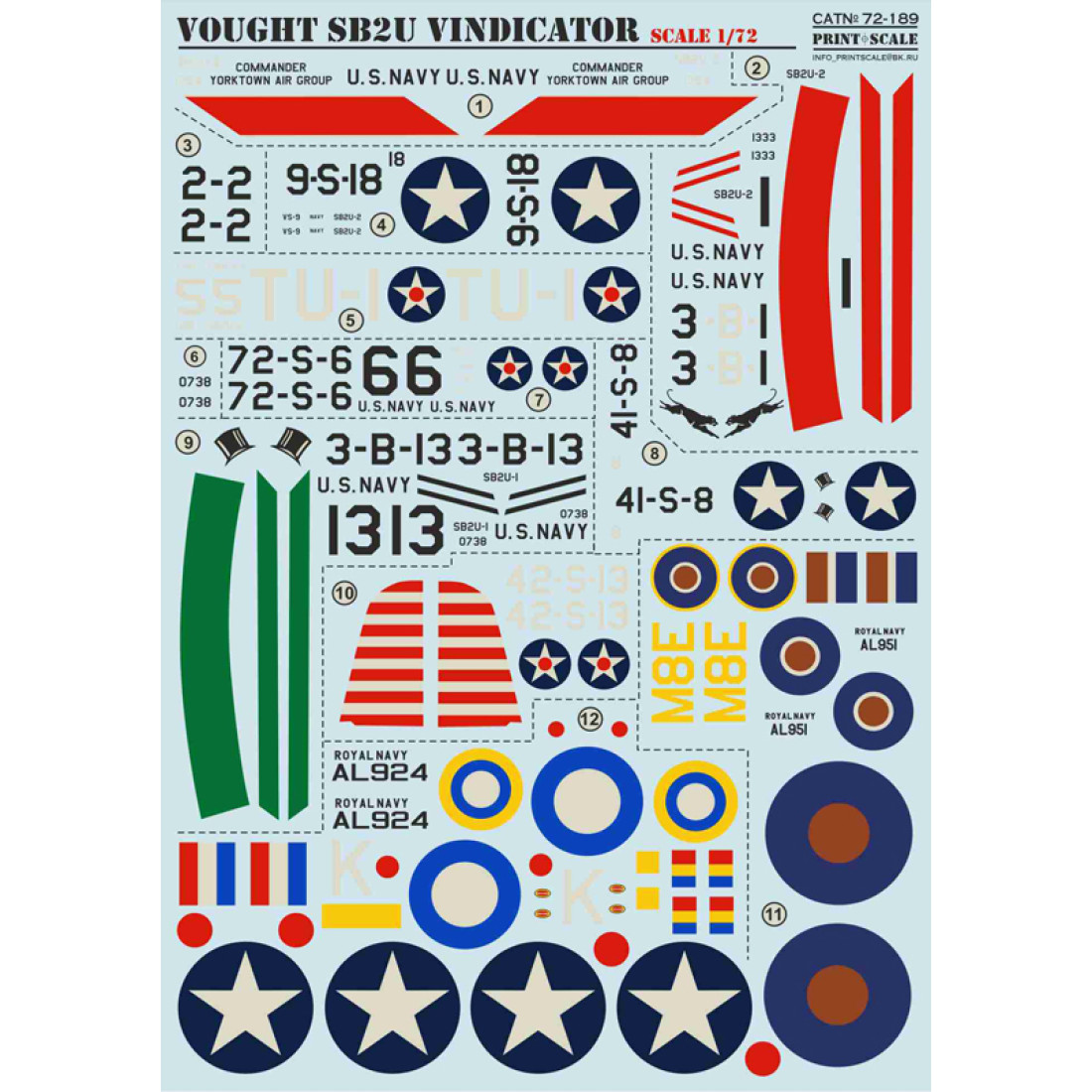 Vought SB2U Vindicator / 72-189 Model Kit - US Navy Units & Serials ...