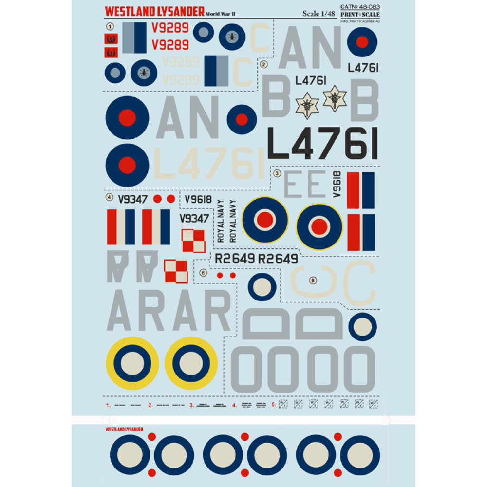 Shop Westland Lysander / 48-083 Scale Model Decals at Printscale.org, Scale: 1/48